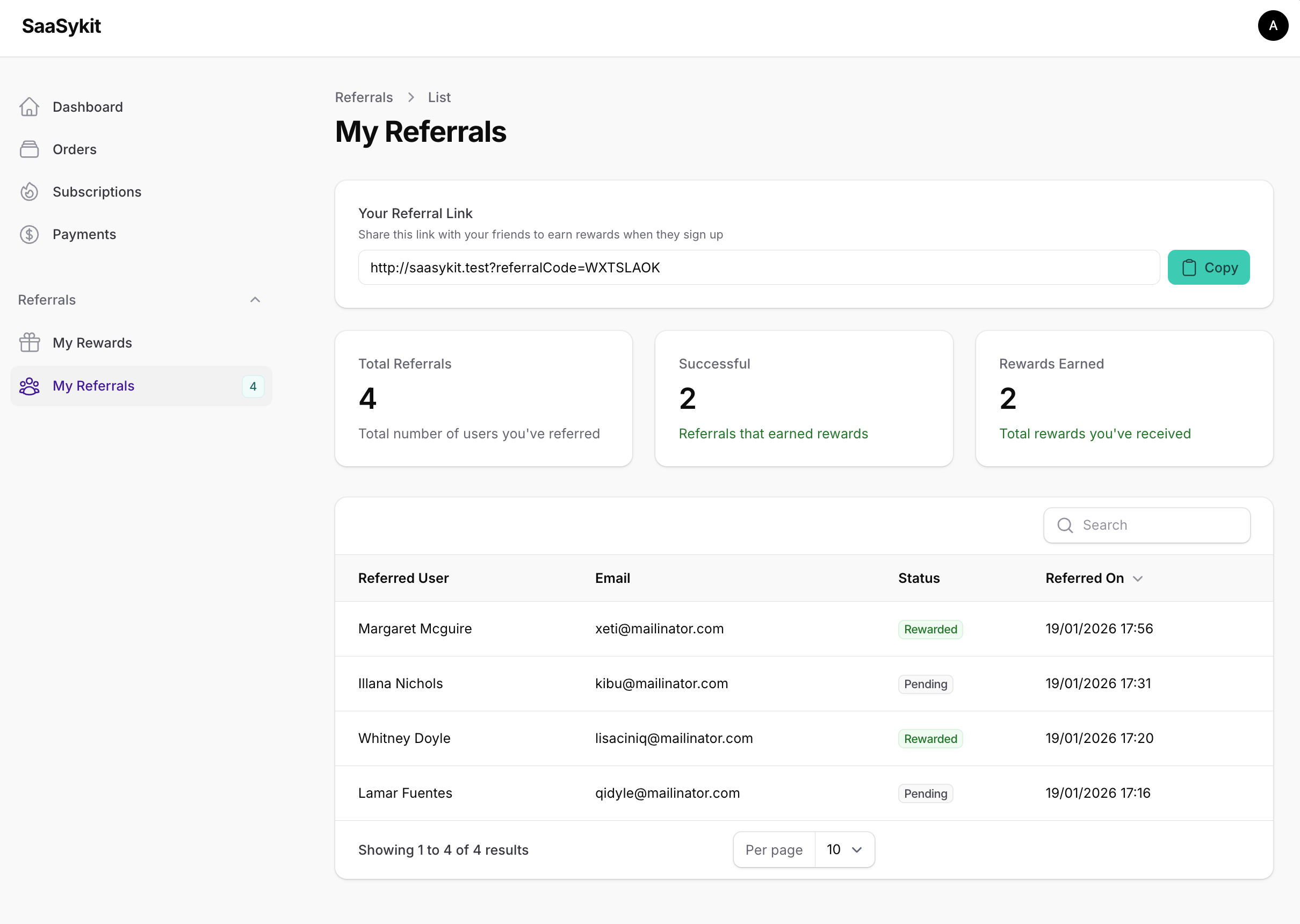 🤗️ User Referrals | SaaSykit